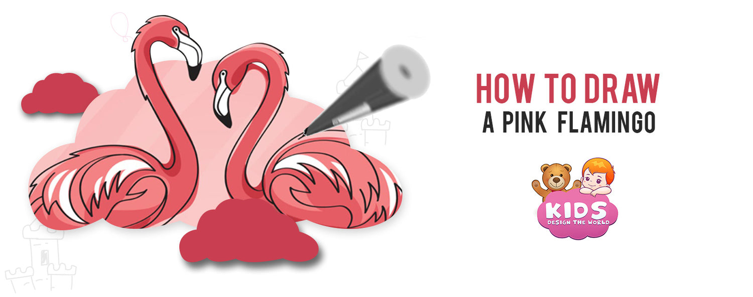Pink flamingo drawing : how to draw this bird ? | Kids Design The World